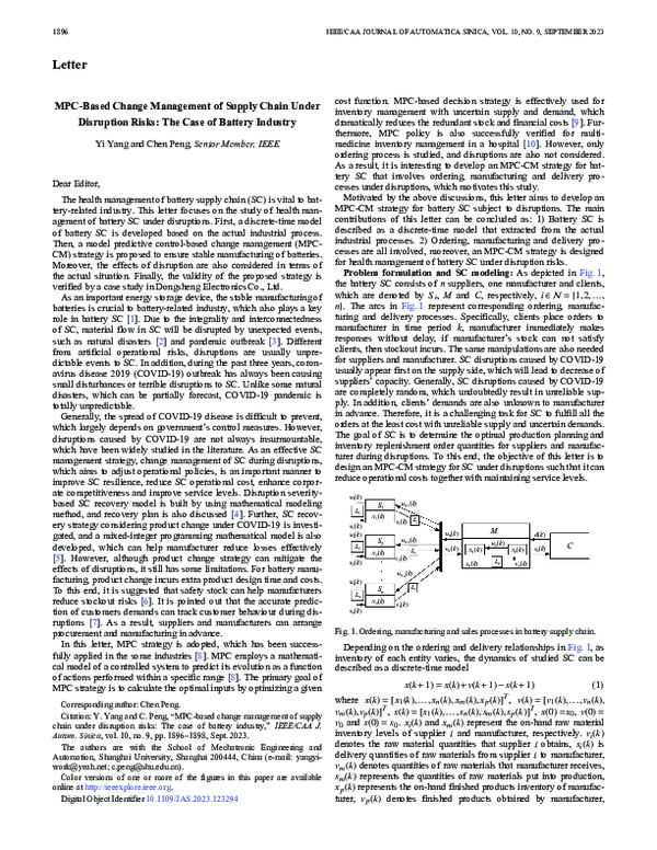 (PDF) Letter MPC-Based Change Management of Supply Chain Under ...