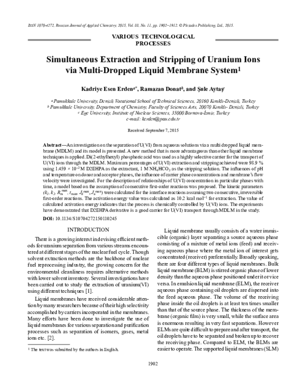 (PDF) Simultaneous extraction and stripping of uranium ions via multi ...