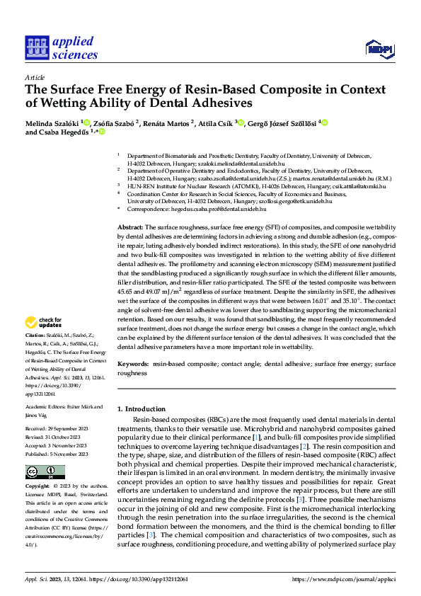 (PDF) The Surface Free Energy of Resin-Based Composite in Context of ...
