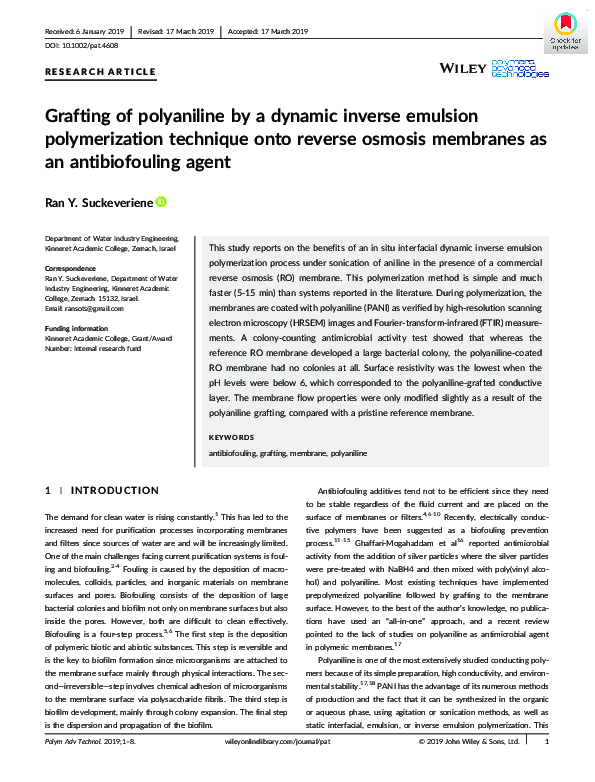 (PDF) Grafting of polyaniline by a dynamic inverse emulsion ...