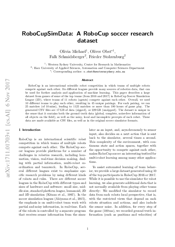 (PDF) RoboCupSimData: Soccer Dataset Overview