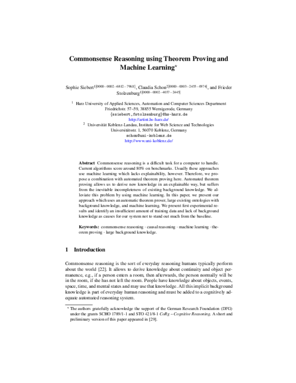 (PDF) Commonsense Reasoning Using Theorem Proving and Machine Learning