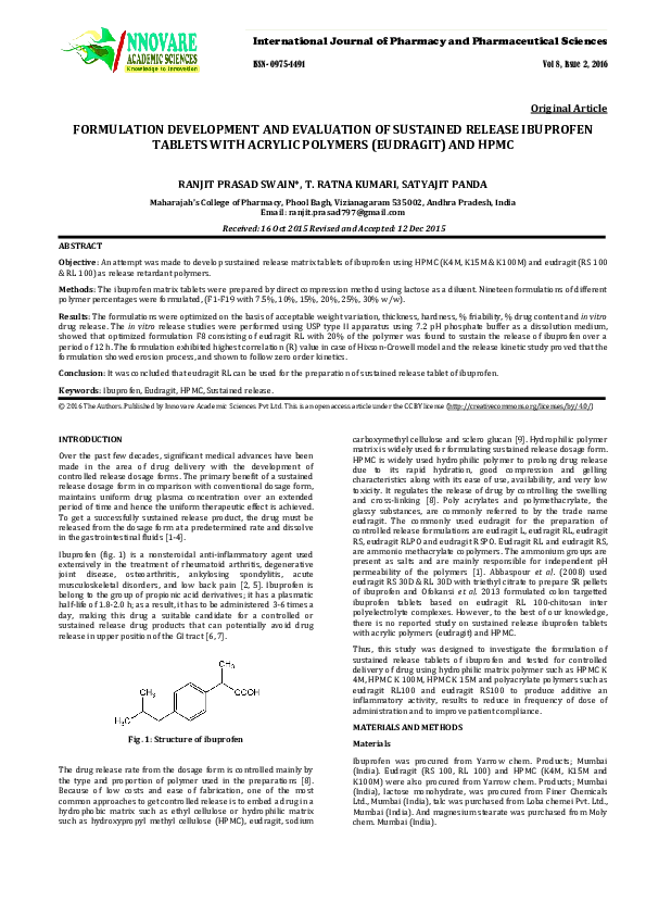 Pdf Formulation Development And Evaluation Of Sustained Release