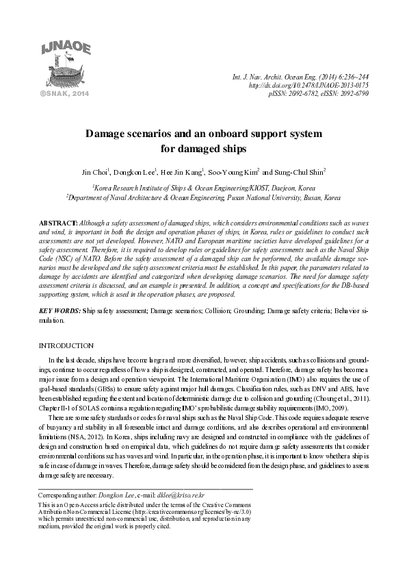 (PDF) Damage scenarios and an onboard support system for damaged ships