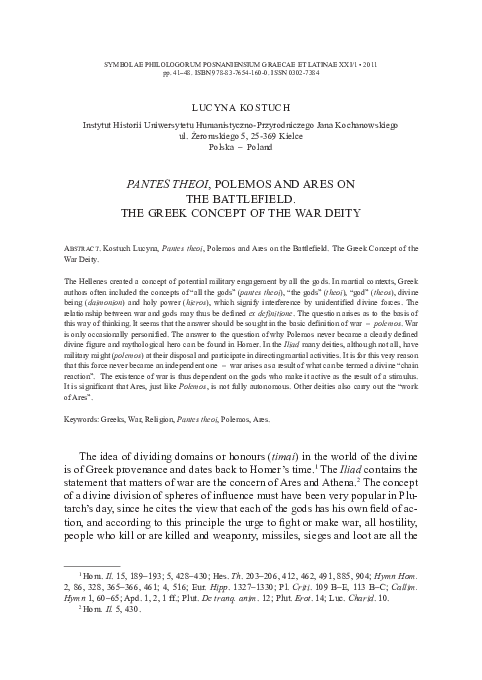 (PDF) PANTES THEOI, POLEMOS ANd ARES ON THE BATTLEFIELd. THE GREEK ...