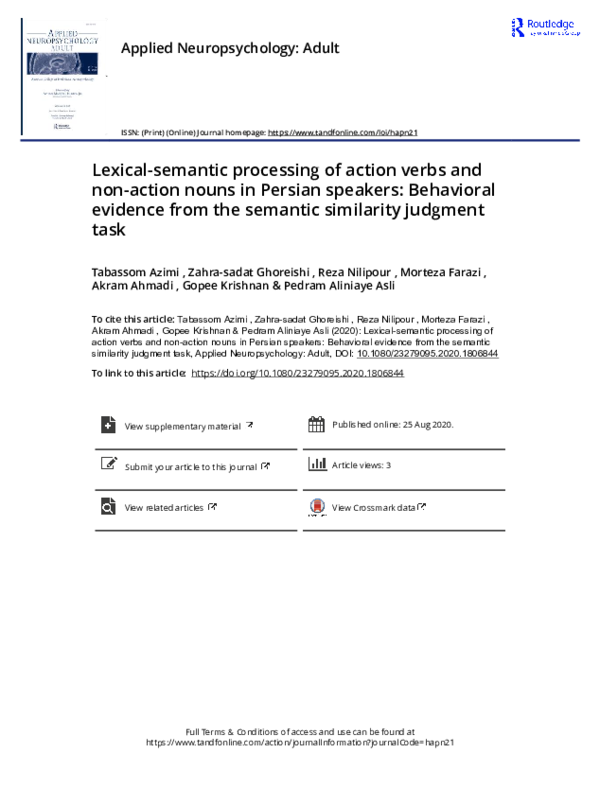 (PDF) Lexical-semantic processing of action verbs and non-action nouns in Persian speakers ...