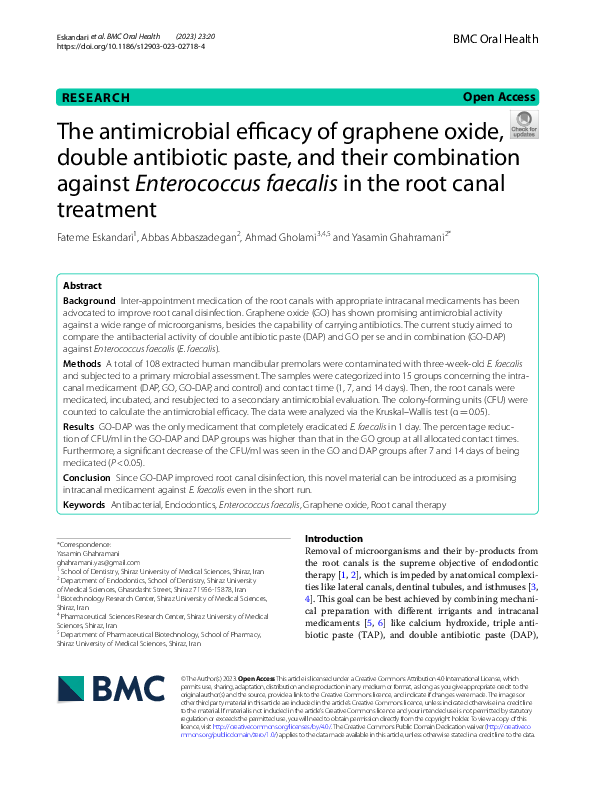 (PDF) The antimicrobial efficacy of graphene oxide, double antibiotic paste, and their ...