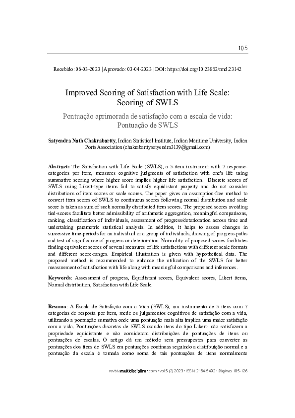 (PDF) Improved Scoring of Satisfaction with Life Scale: Scoring of SWLS