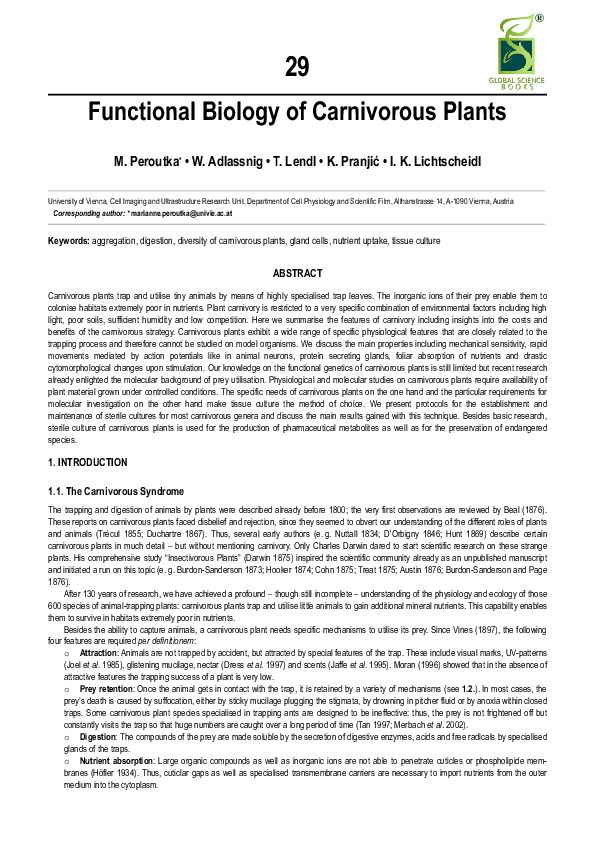 (PDF) Functional Biology of Carnivorous Plants