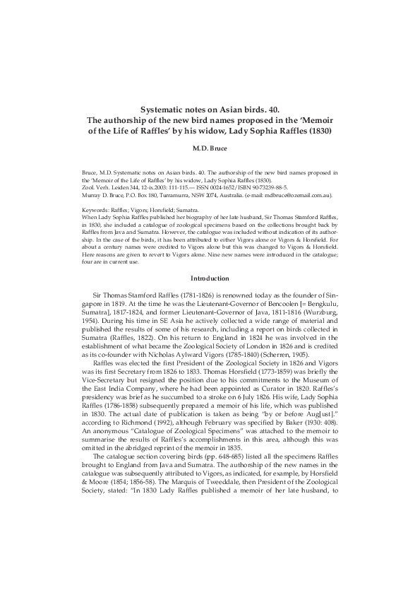 (PDF) Systematic notes on Asian birds. 40. The authorship of the new ...