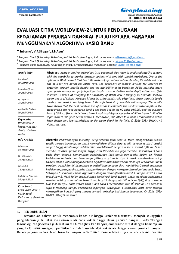 (PDF) Evaluasi Citra WORLDVIEW-2 Untuk Pendugaan Kedalaman Perairan ...