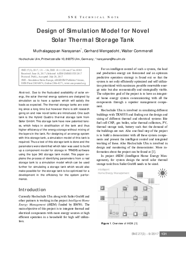 (PDF) Design of Simulation Model for Novel Solar Thermal Storage Tank ...