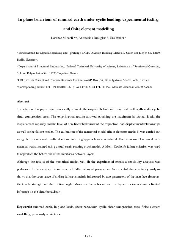 (PDF) In-plane behaviour of rammed earth under cyclic loading ...