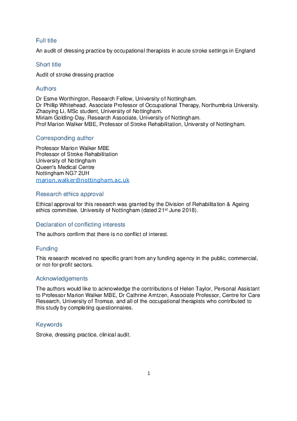 (PDF) An audit of dressing practice by occupational therapists in acute ...