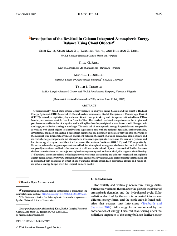 (PDF) Investigation of the Residual in Column-Integrated Atmospheric ...