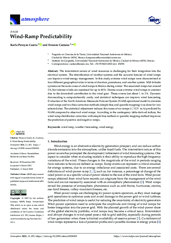 (PDF) Wind-Ramp Predictability
