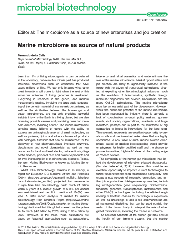 (PDF) Marine microbiome as source of natural products
