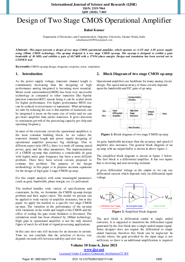 (PDF) Design of Two-Stage CMOS Operational Amplifier | ANCHAL VERMA - Academia.edu