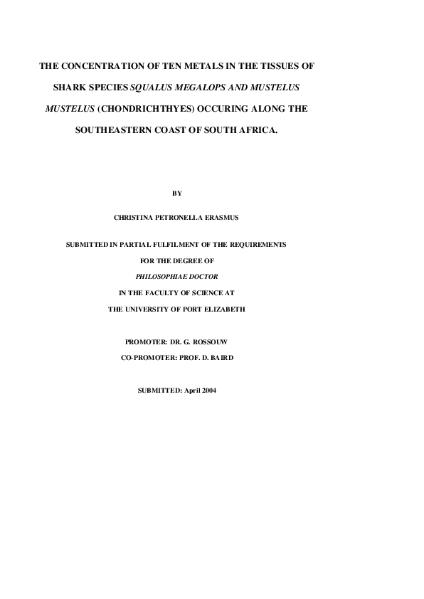 (PDF) The concentration of ten metals in the tissues of shark species ...