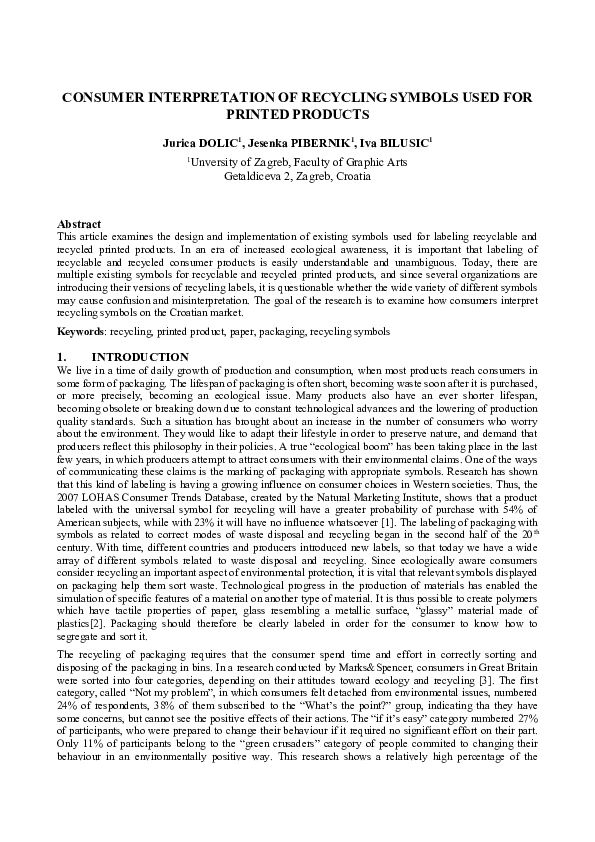 (DOC) Consumer Interpretation of Recycling Symbols Used for Printed ...