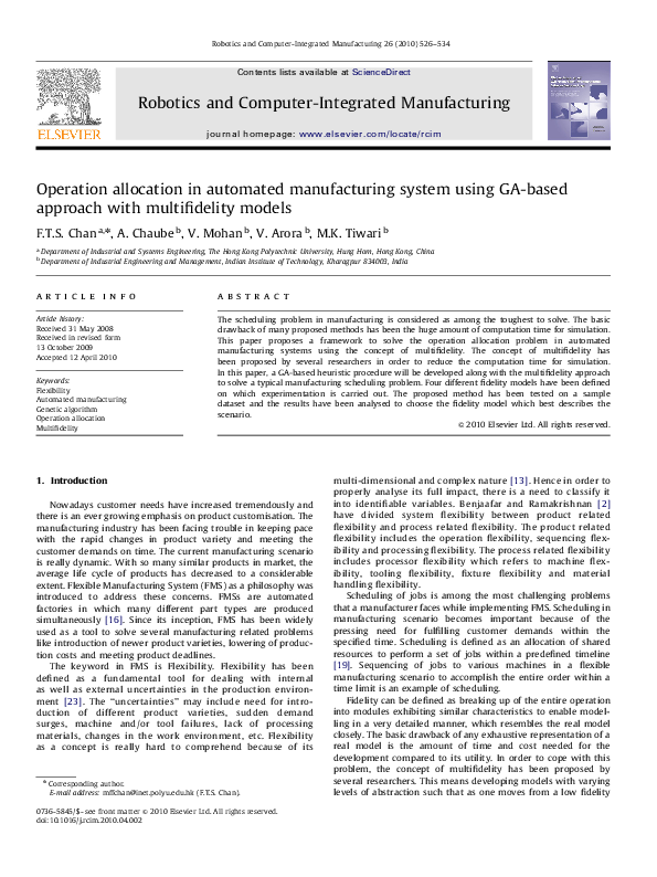 Pdf Operation Allocation In Automated Manufacturing System Using Ga Based Approach With
