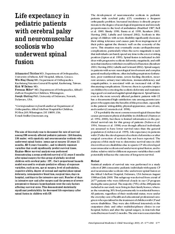 (PDF) Life expectancy in pediatric patients with cerebral palsy and ...
