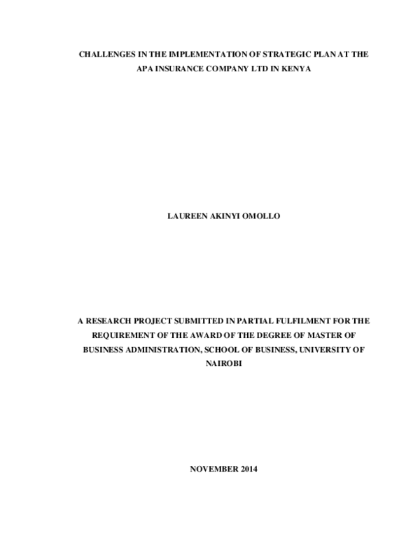(PDF) Challenges in the Implementation of Strategic Plan at the Apa ...