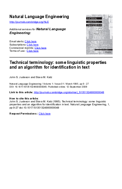 Pdf Technical Terminology Some Linguistic Properties And An Algorithm For Identification In Text