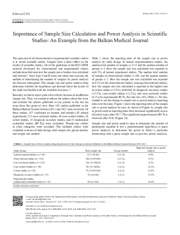 Pdf Importance Of Sample Size Calculation And Power Analysis In