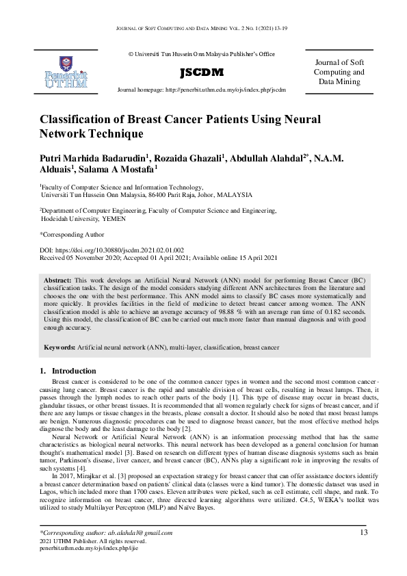 (PDF) Classification of Breast Cancer Patients Using Neural Network ...