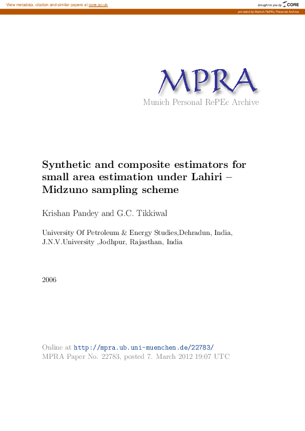 (PDF) Synthetic and composite estimators for small area estimation under Lahiri – Midzuno ...