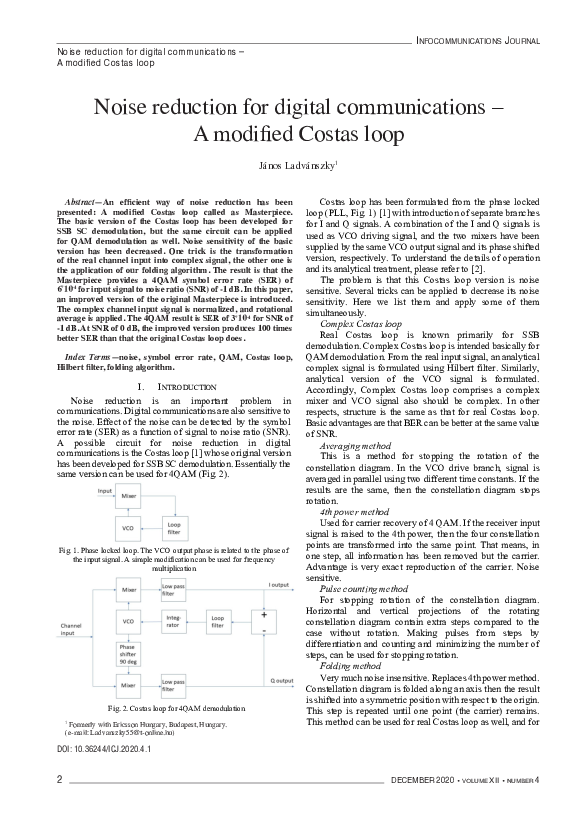 (PDF) Noise reduction for digital communications – A modified Costas loop