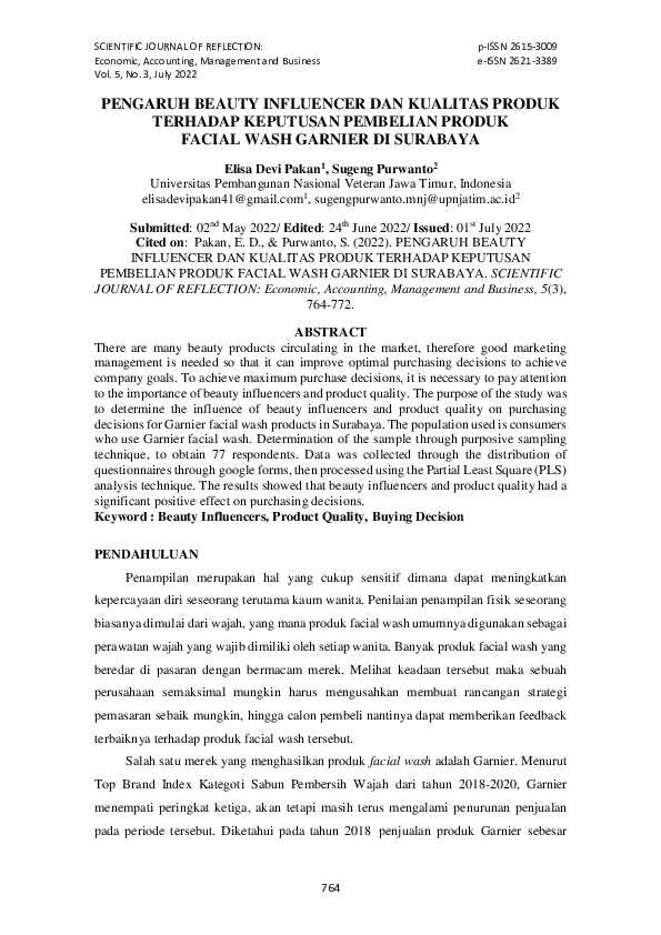 (PDF) Pengaruh Beauty Influencer Dan Kualitas Produk Terhadap Keputusan Pembelian Produk Facial ...