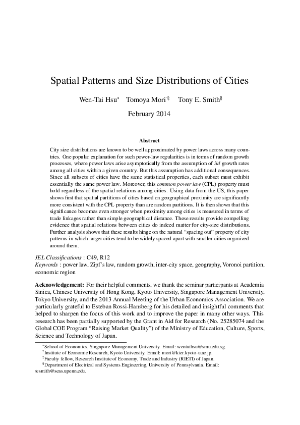 (PDF) Spatial patterns and size distributions of cities