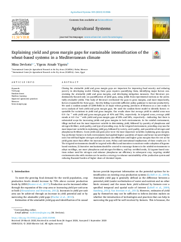 (PDF) Explaining yield and gross margin gaps for sustainable intensification of the wheat-based ...