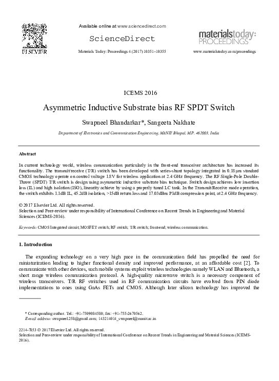 (PDF) Asymmetric Inductive Substrate bias RF SPDT Switch