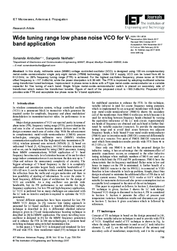 (PDF) Wide tuning range low phase noise VCO for V-band application