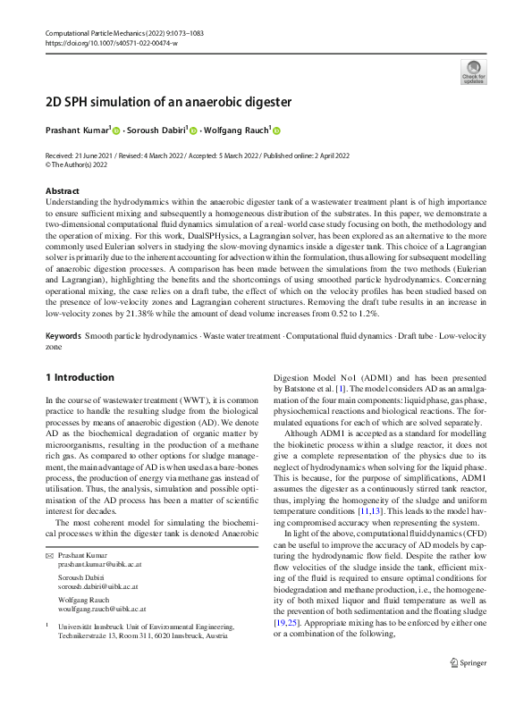 (PDF) 2D SPH simulation of an anaerobic digester
