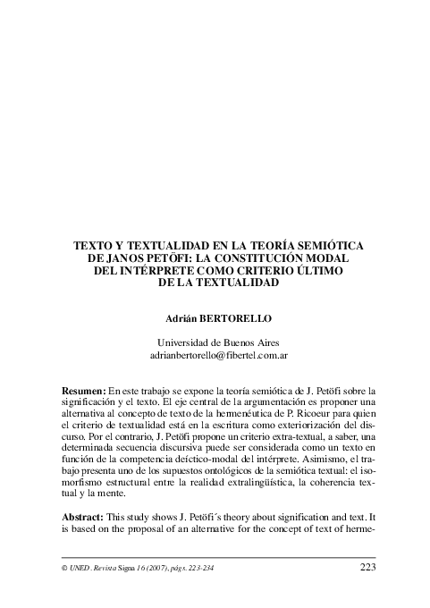 (PDF) Texto y textualidad en la teoría semiótica de Janos Petöfi : la constitución modal del ...