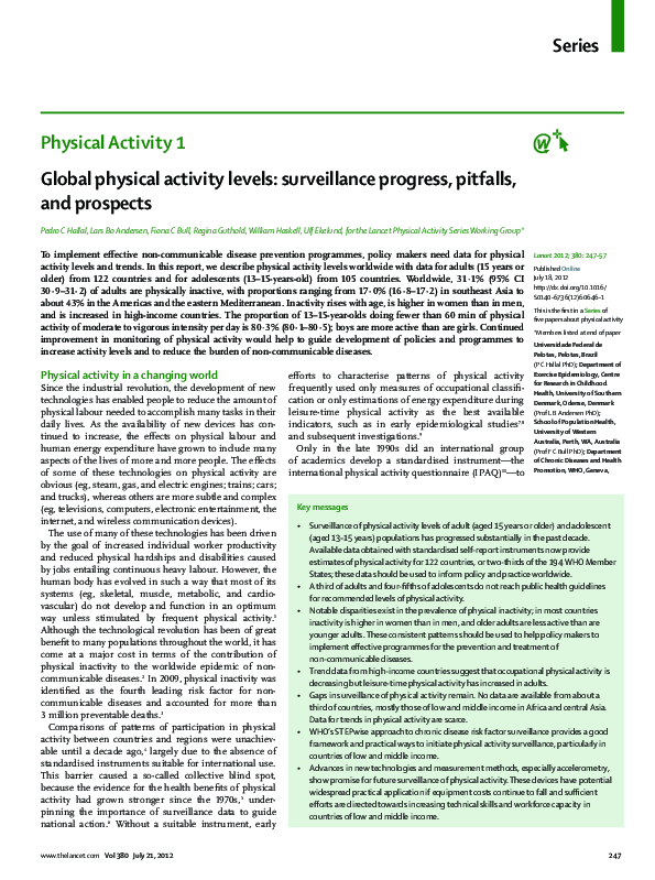 (PDF) Physical Activity 1 Global physical activity levels: surveillance progress, pitfalls, and ...