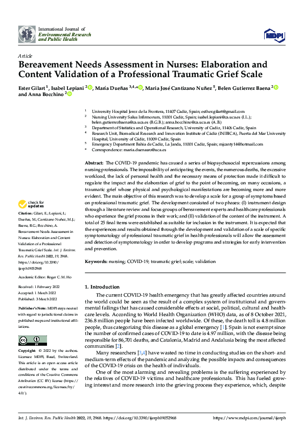 (PDF) Bereavement Needs Assessment in Nurses: Elaboration and Content ...