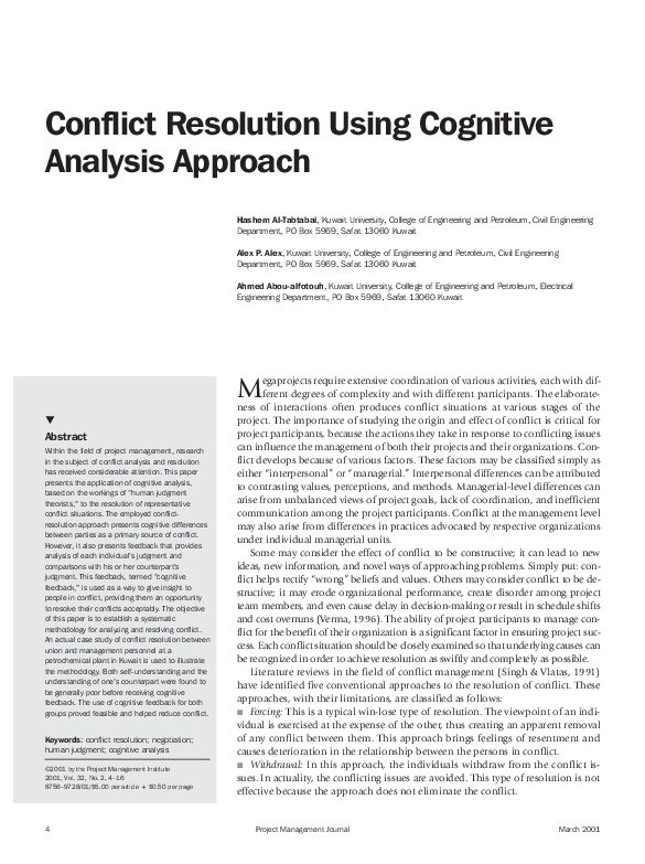 (PDF) Conflict Resolution Using Cognitive Analysis Approach