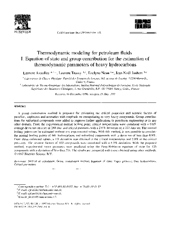 (PDF) Thermodynamic modeling for petroleum fluids I. Equation of state and group contribution ...