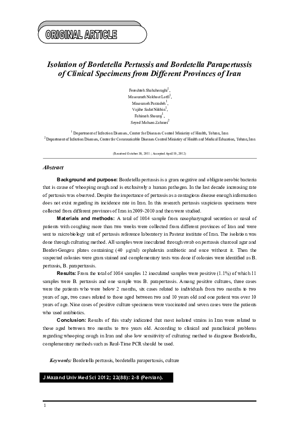 (PDF) Isolation of Bordetella Pertussis and Bordetella Parapertussis ...