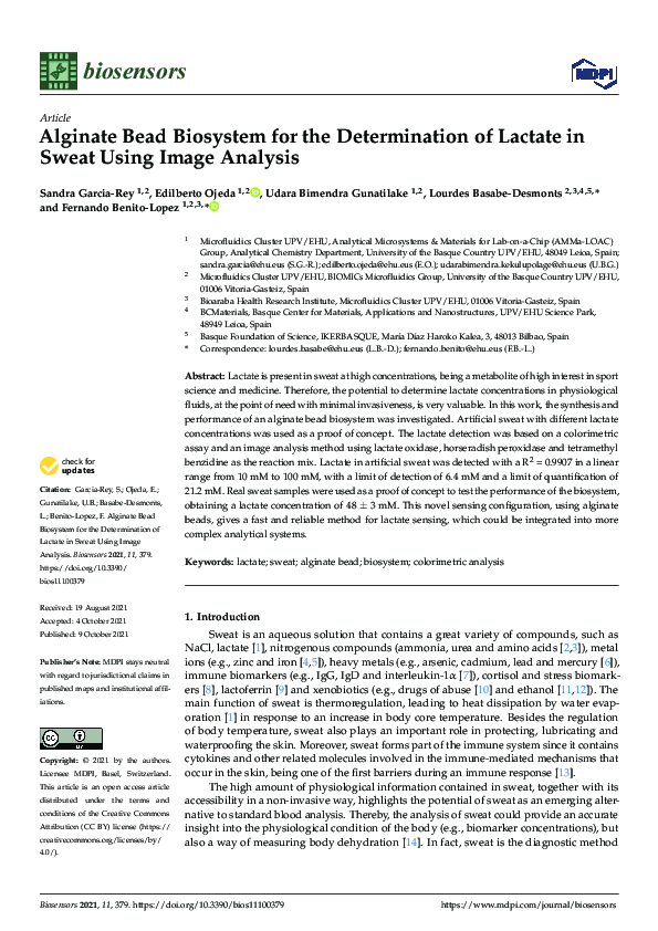 (PDF) Alginate Bead Biosystem for the Determination of Lactate in Sweat ...