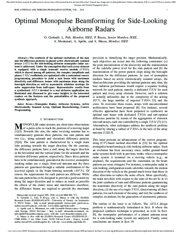 (PDF) Optimal Monopulse Beamforming for Side-Looking Airborne Radars