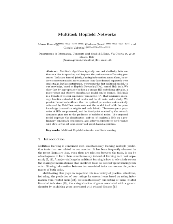 (PDF) Multitask Hopfield Networks