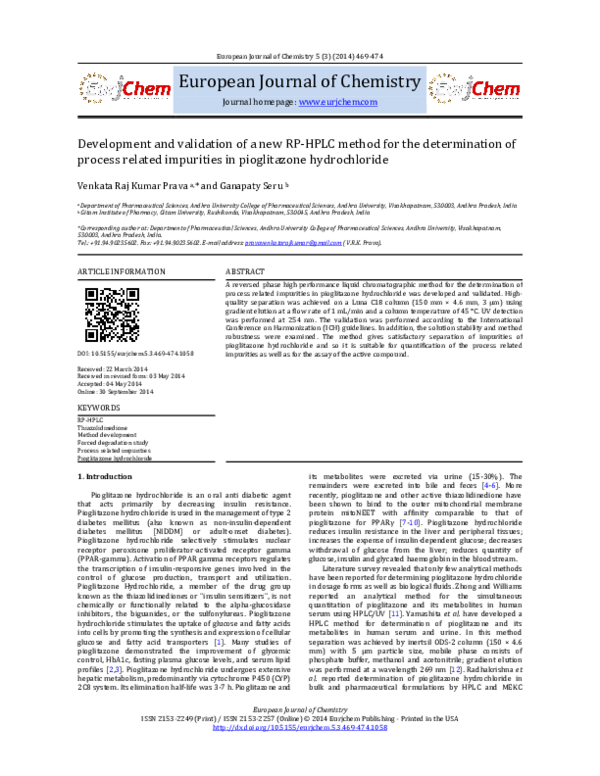 Pdf Development And Validation Of A New Rp Hplc Method For The Determination Of Process