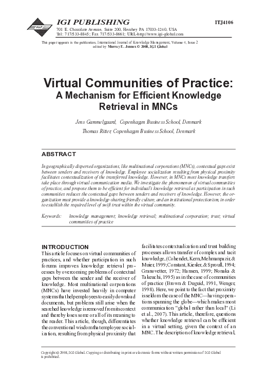 (PDF) Virtual Communities Practice