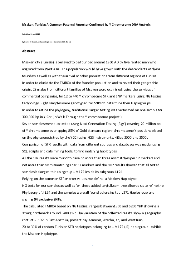 (PDF) Msaken, Tunisia: A Common Paternal Ancestor Confirmed by Y ...